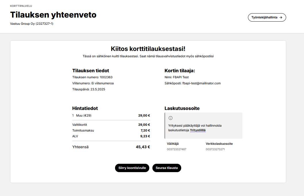 Valttikortin tilaaminen